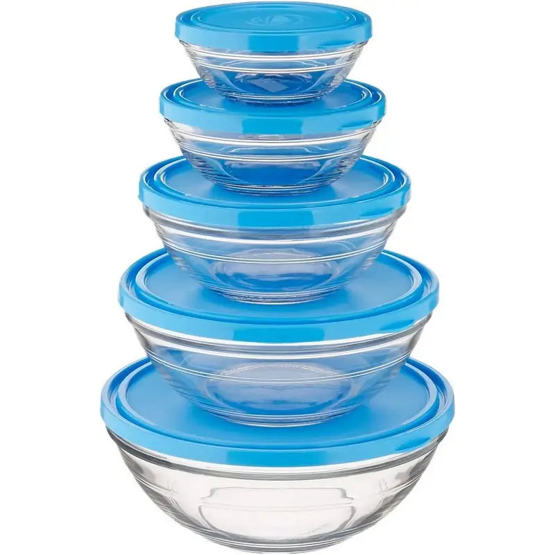 Duralex Freshbox Stackable Tempered Glass Round Bowl Set - 5 Piece ...