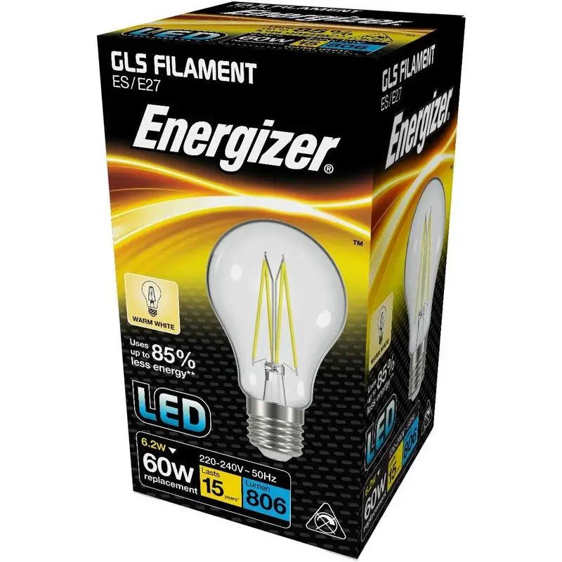 Energizer Led Gls Filament 6.2w = 60w Es E27 Bulb - Warm White ...