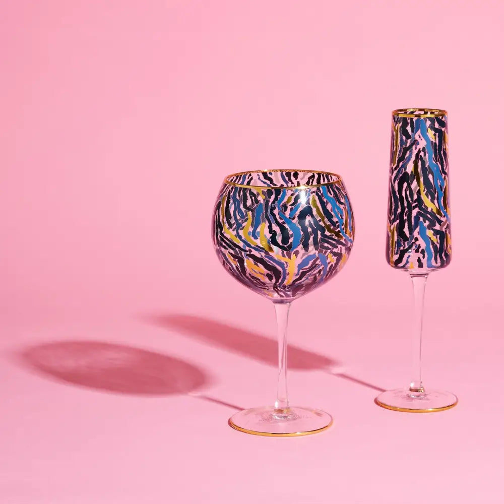 Frida Set of 2 Zebra Print Glasses Navy & Gold - Flute or Gin - Stewart ...