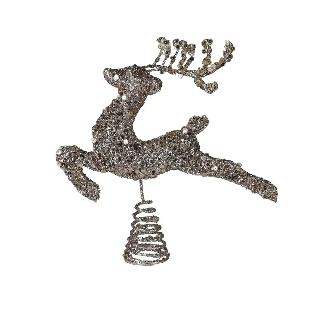 Gold Glitter Reindeer Tree Topper - Stewart and Gibson Ltd