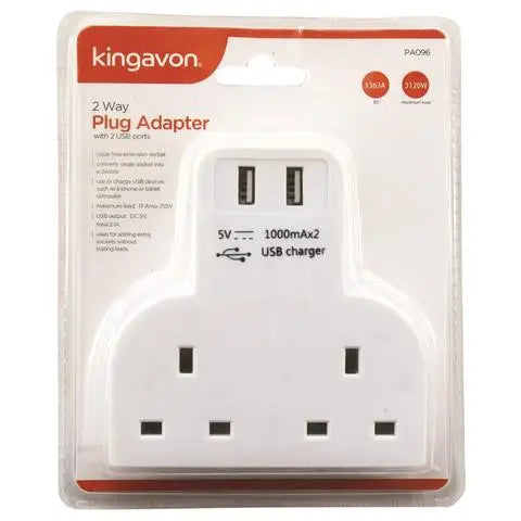 Kingavon 2 Way Plug Adapter with 2 Usb Ports Pa096 - Stewart and Gibson Ltd