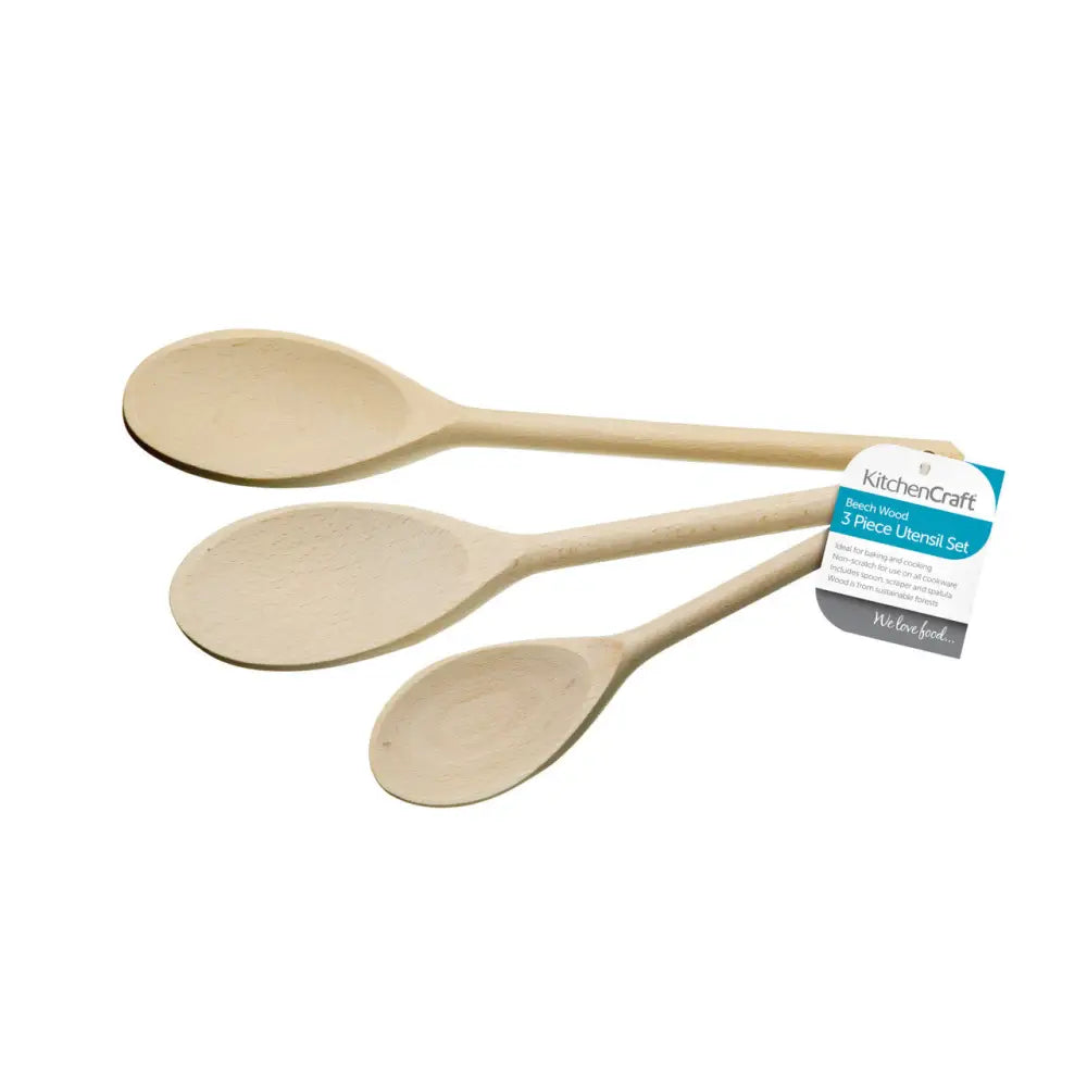 Kitchencraft Beech Wood Utensils Cooking Spoons Set of 3 - Stewart and ...