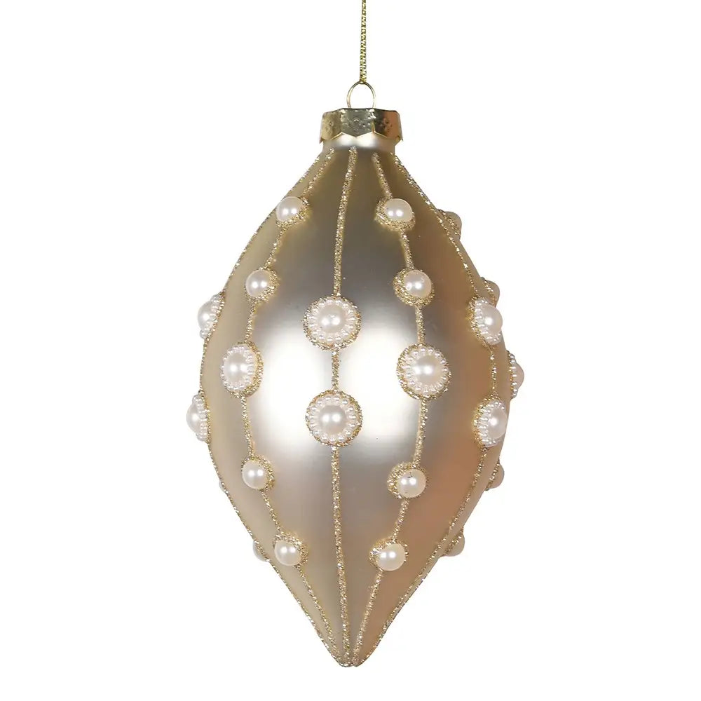 Matt Gold Teardrop Bauble with Beads - Stewart and Gibson Ltd