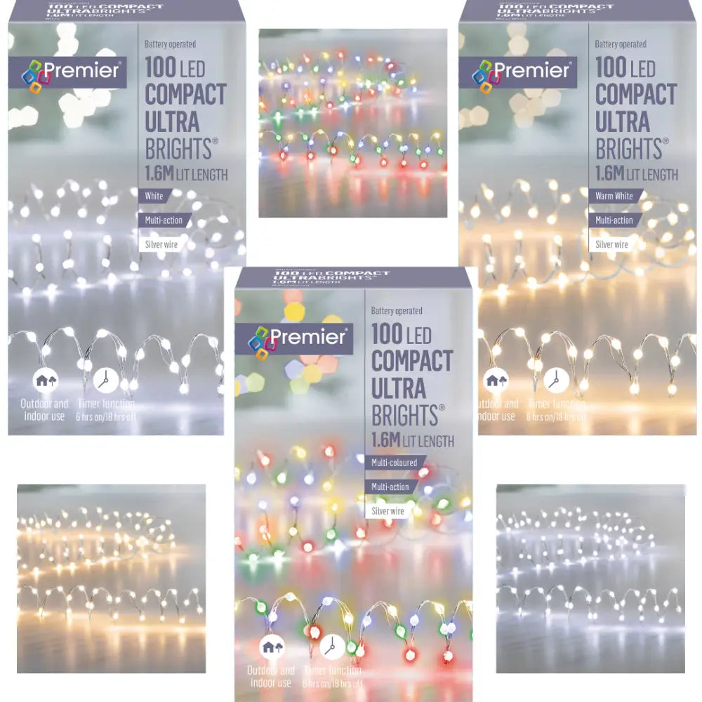 Premier Compact Ultrabright 100 Leds Battery Operated - Warm White ...