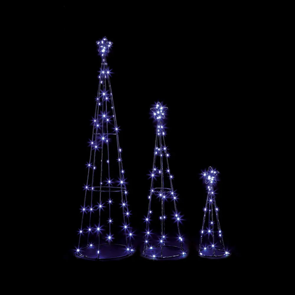 Premier Pyramid Trees Metal Frame Pin Wire White Leds 3 Piece - Stewart ...