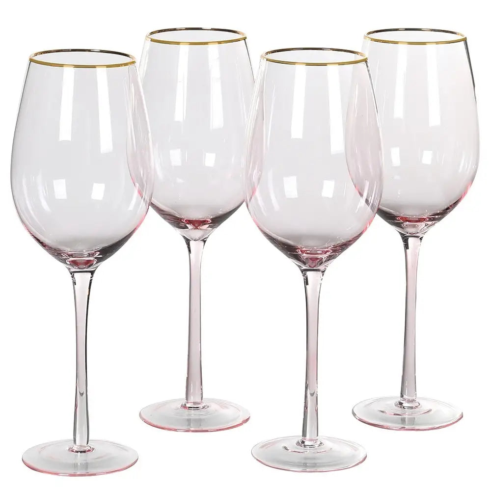 Set of 4 Gold Rim Rose Tint White Wine Glasses - Stewart and Gibson Ltd