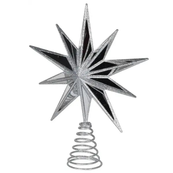 Silver Glitter & Mirror Star Tree Topper - Stewart and Gibson Ltd