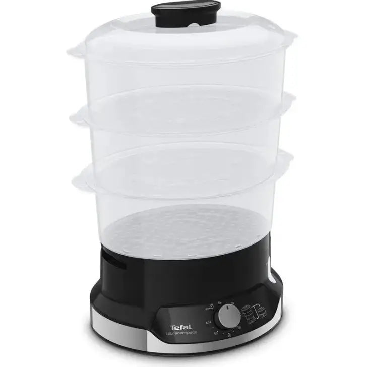 Tefal Ultra Compact 3 Tier Steamer - Black - Stewart and Gibson Ltd