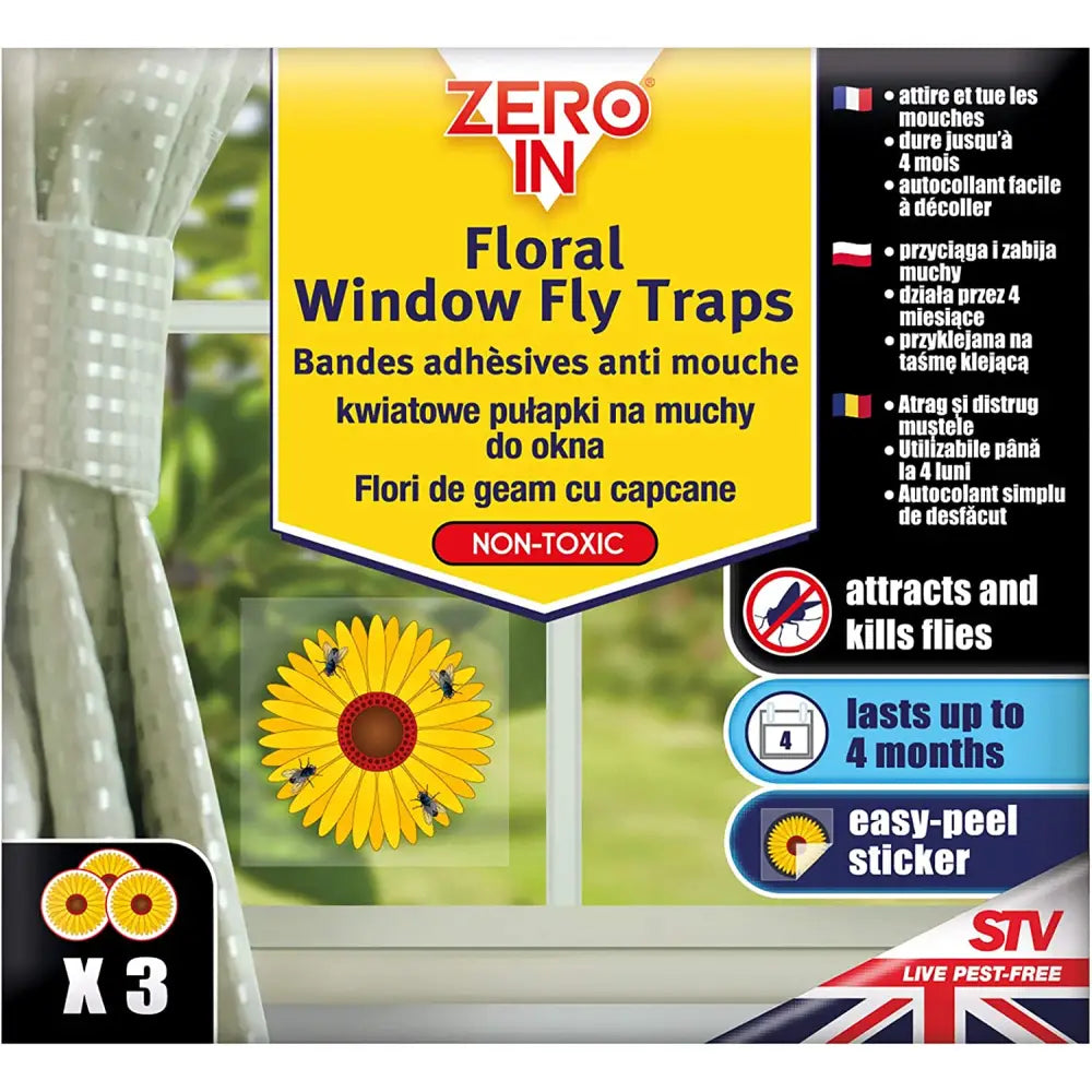 Zero in Floral Window Fly Traps Non-toxic 3 Pack - Stewart and Gibson Ltd